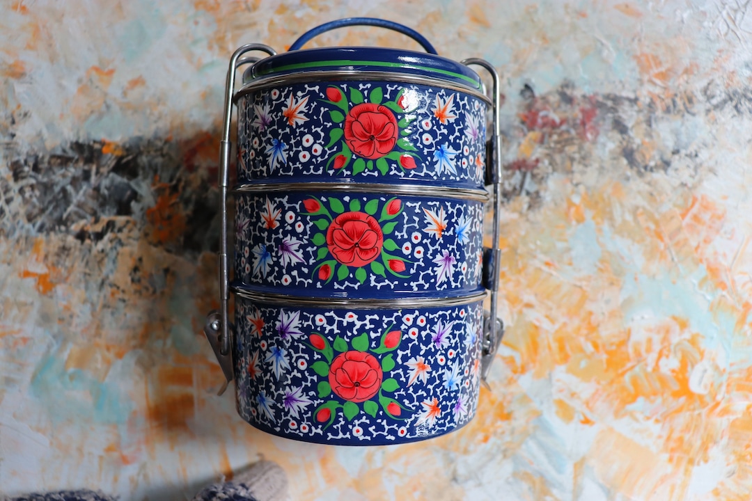 Asian Tiffin Eco Lunchbox Hand Painted Three Compartments - Etsy