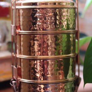 Copper Hammered Traditional Indian Tiffin Lunchbox 4 - Etsy