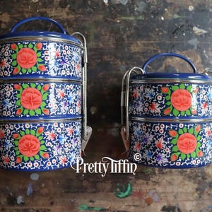 Indian Tiffin Steel Lunchbox Hand Painted Two Compartments, Traditional ...