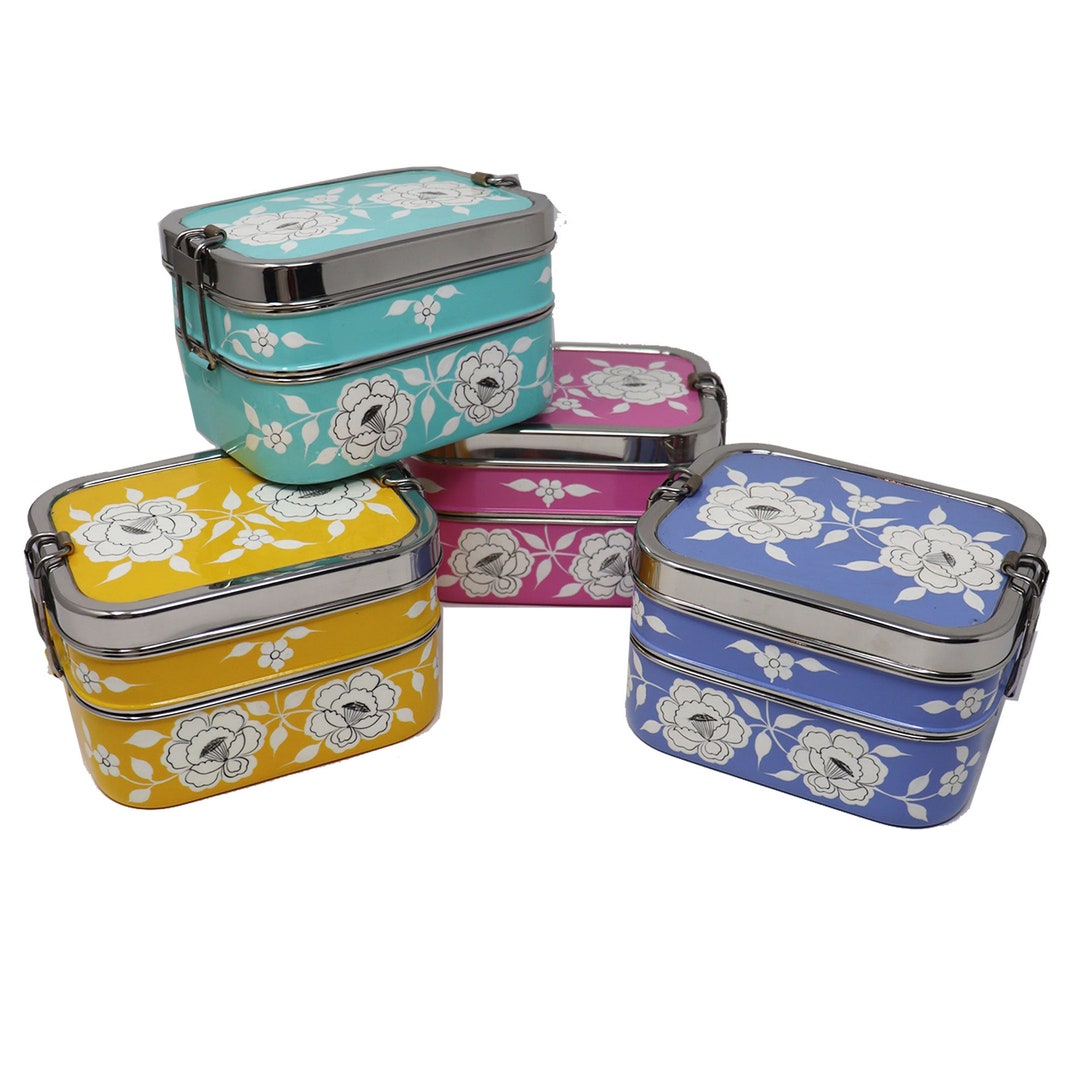 Hand Painted Floral Bento Box: Two-compartment Steel Lunchbox - Etsy