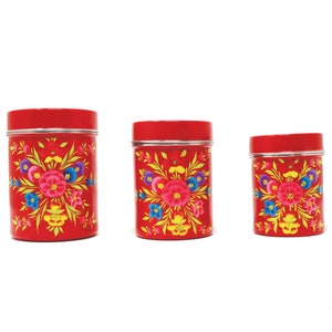 Hand Painted Tea Coffee Sugar Tins, Canister Set of 3, Kitchen Caddy ...