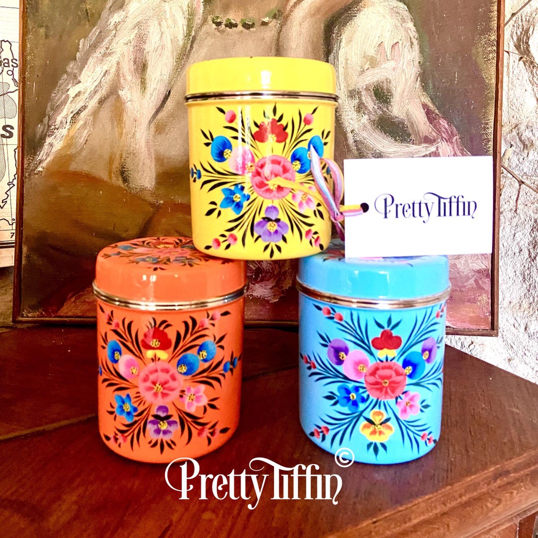Medium Single Canister Tin, Storage Tin, Hand Painted Kitchen Canister ...