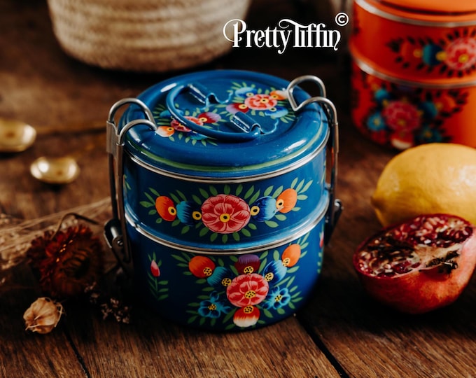 Rustic Container for Display : Tin Lined Etched Copper Tiffin 3 Piece ...
