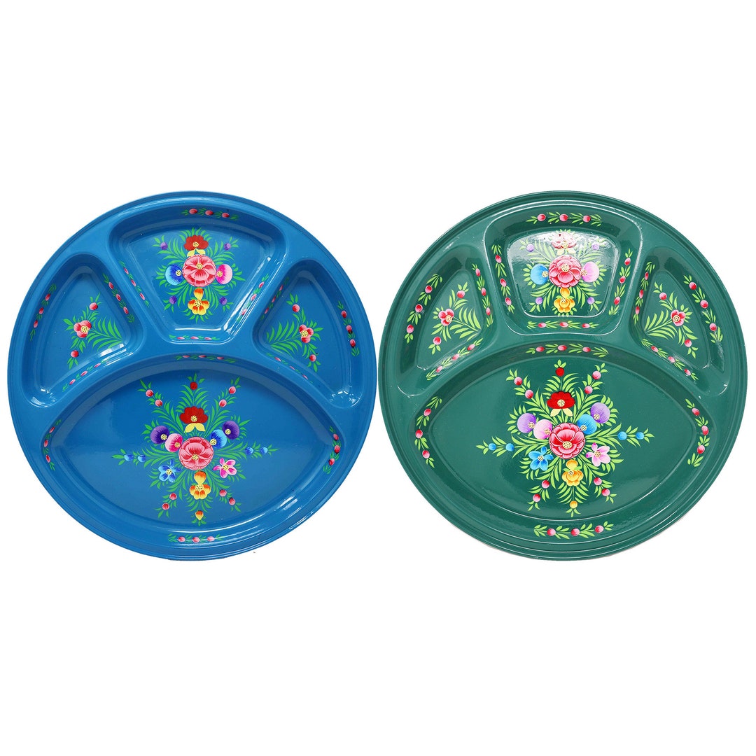 Picnic Plate Set of Two, Divider Plate, Outdoor Plate, Steel Plate ...