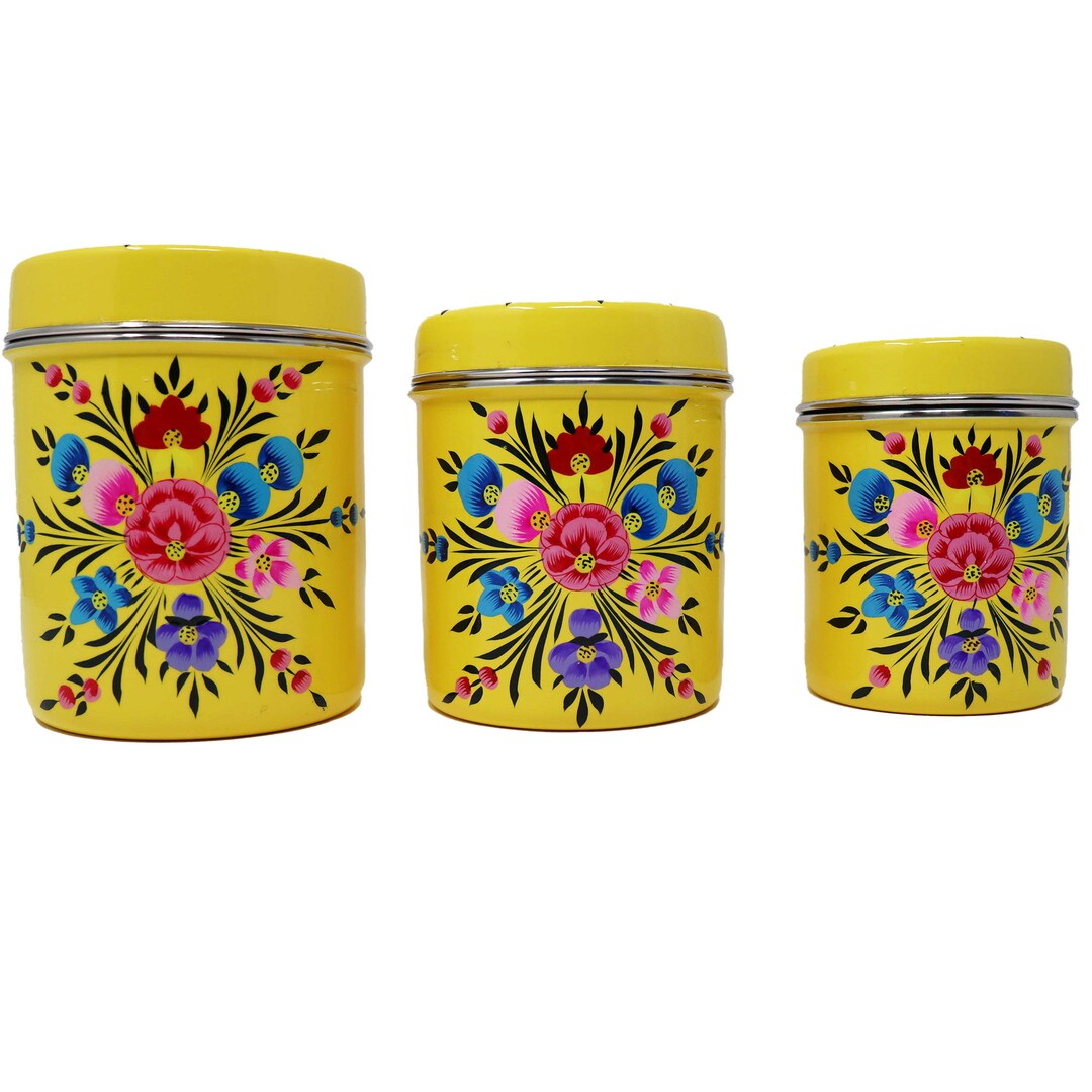 Hand Painted Tea Coffee Sugar Tins, Canister Set of 3, Kitchen Caddy ...