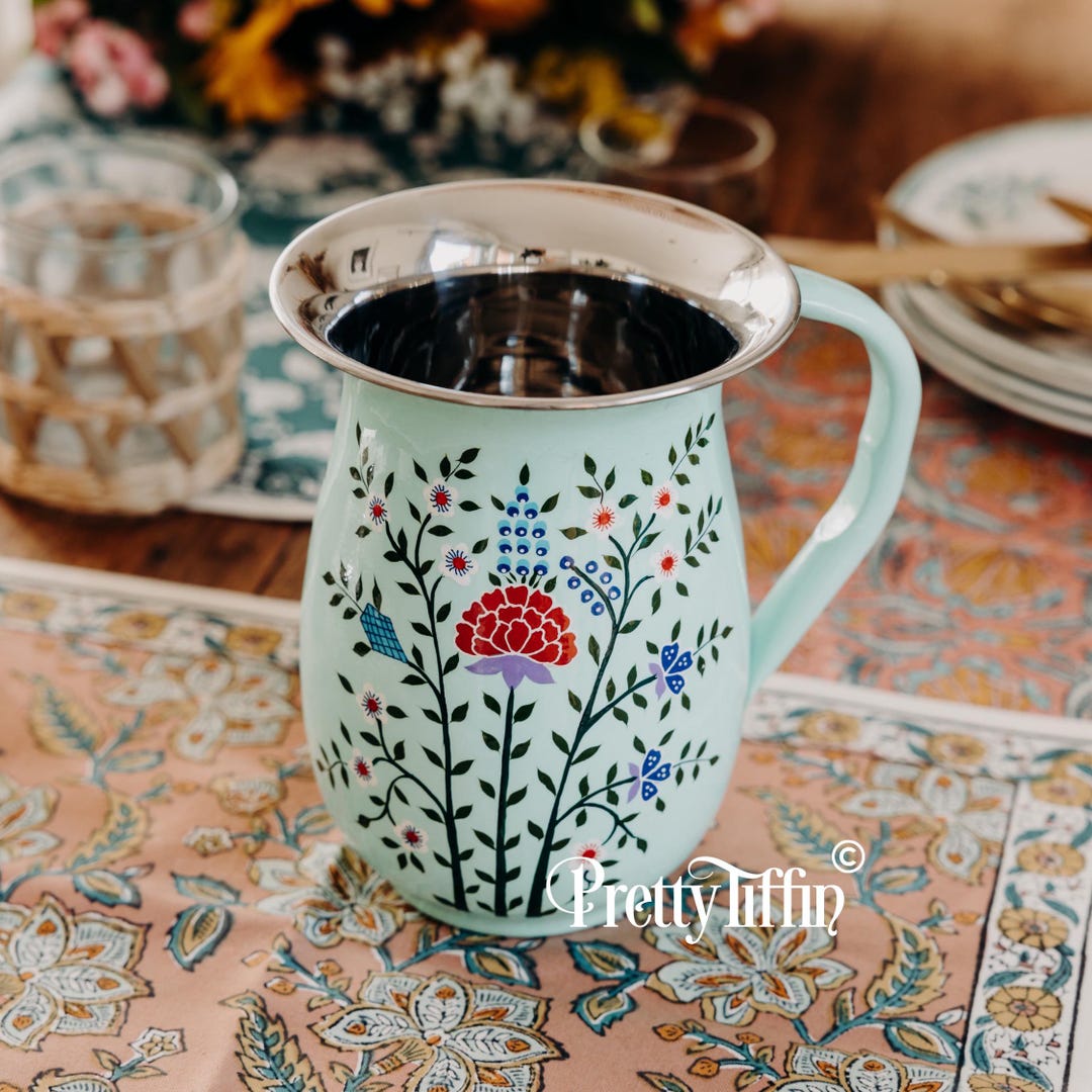 Hand Painted Pitcher Jug Metal Jug Picnic Jug Steel Jug Flower Jug ...