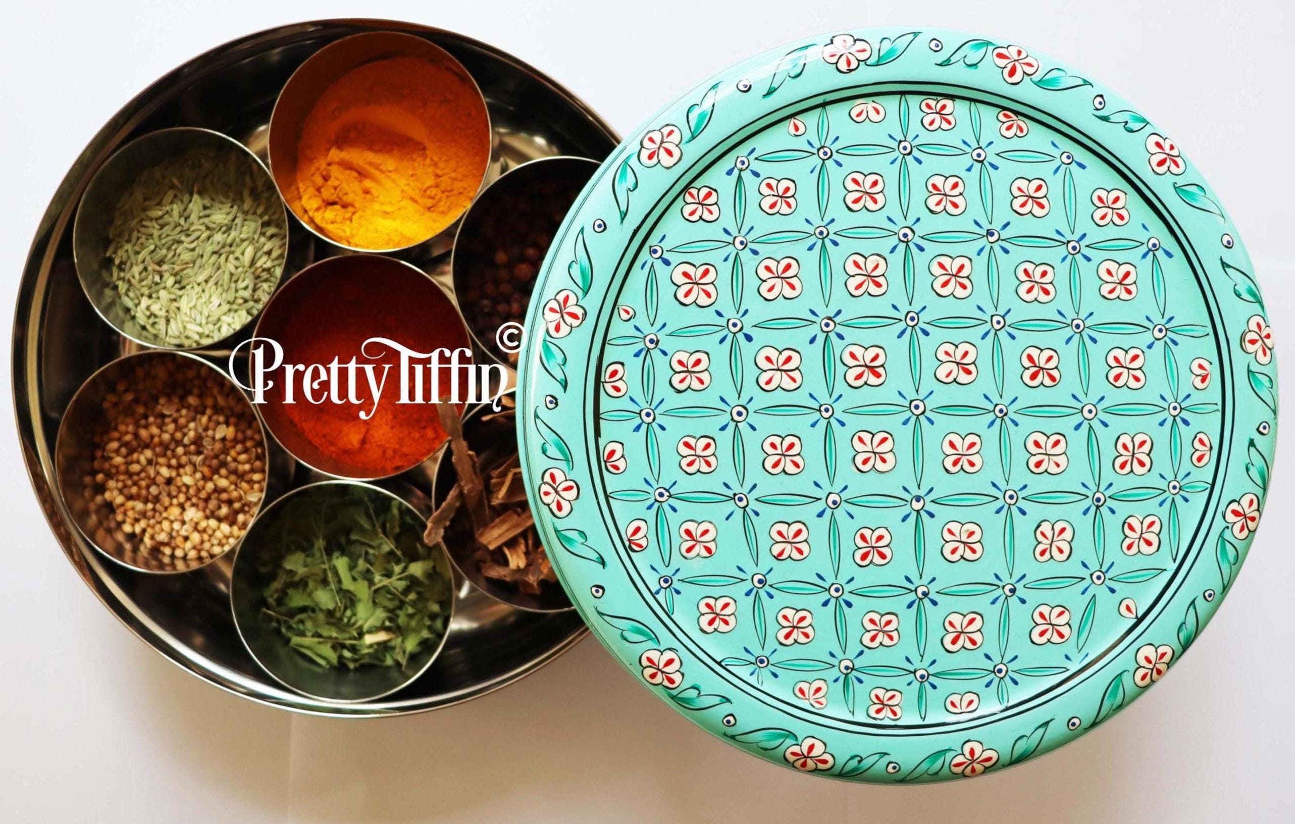 Hand Painted Masala Dabba Spice Tin, Spice Dabba, Beautiful Masala Box ...