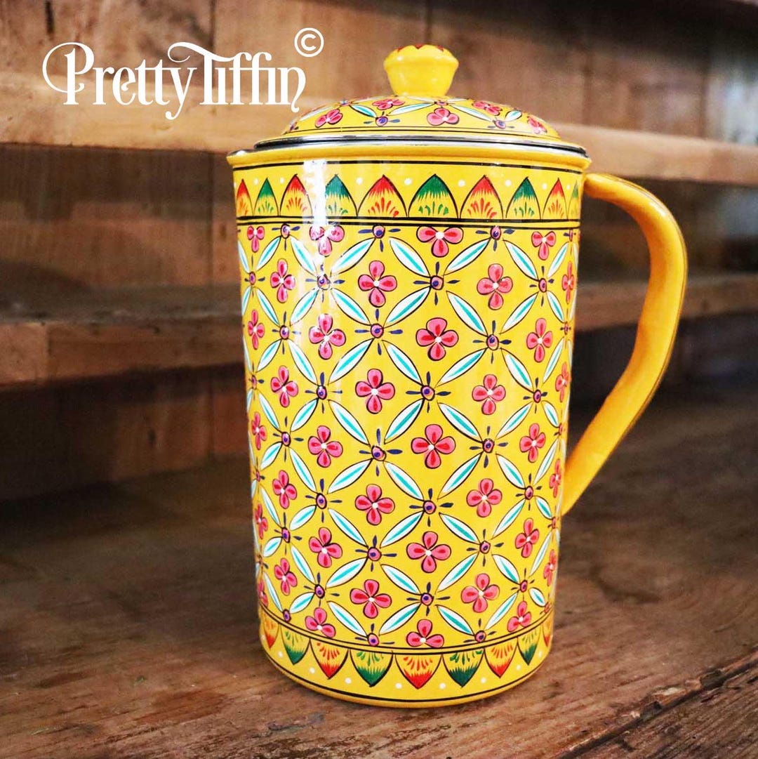 A Beautiful Hand Painted Pitcher Jug With Lid, Water Jug, Picnic Jug ...