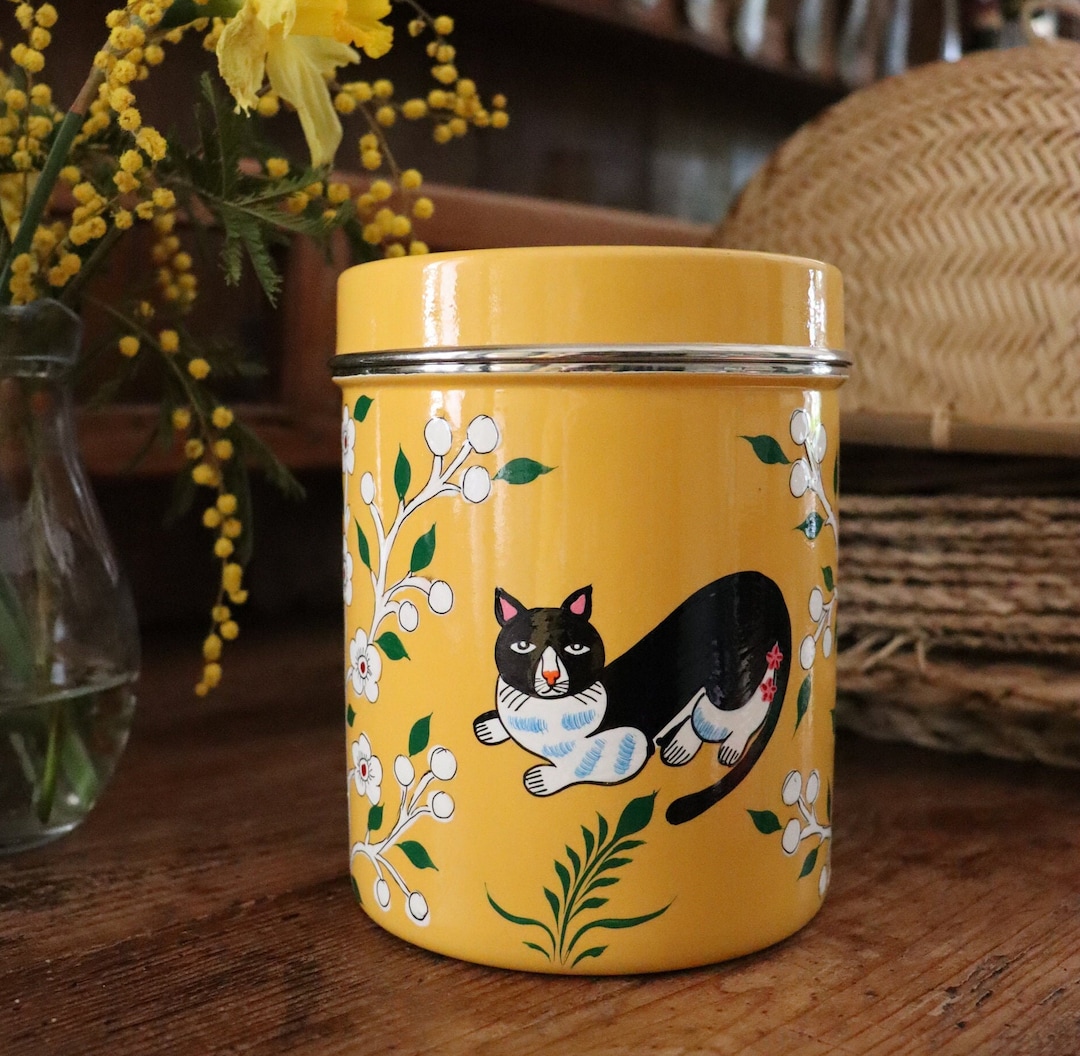 Hand Painted Cat Kitchen Canister: French Yellow Tea Caddy - Etsy