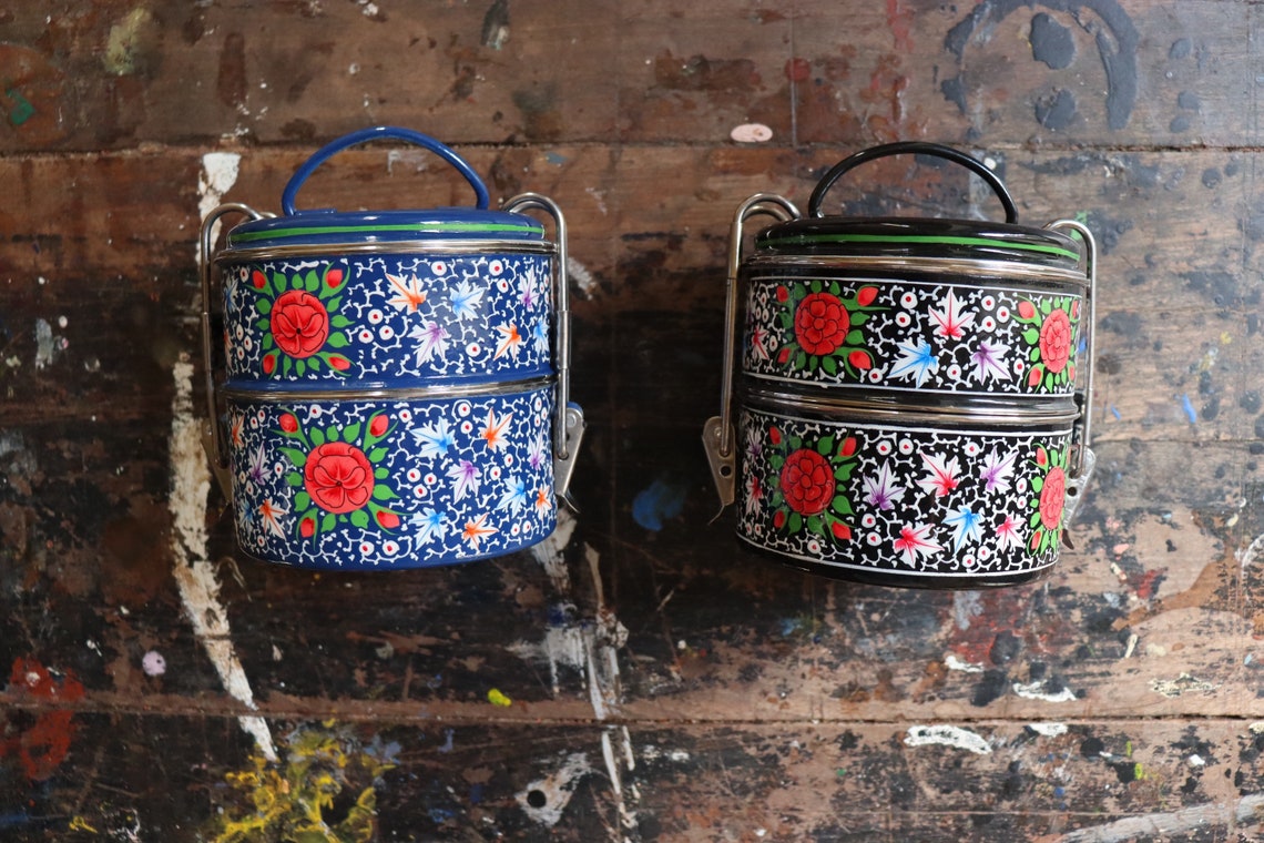 Indian Tiffin Steel Lunchbox Hand Painted Two Compartments - Etsy