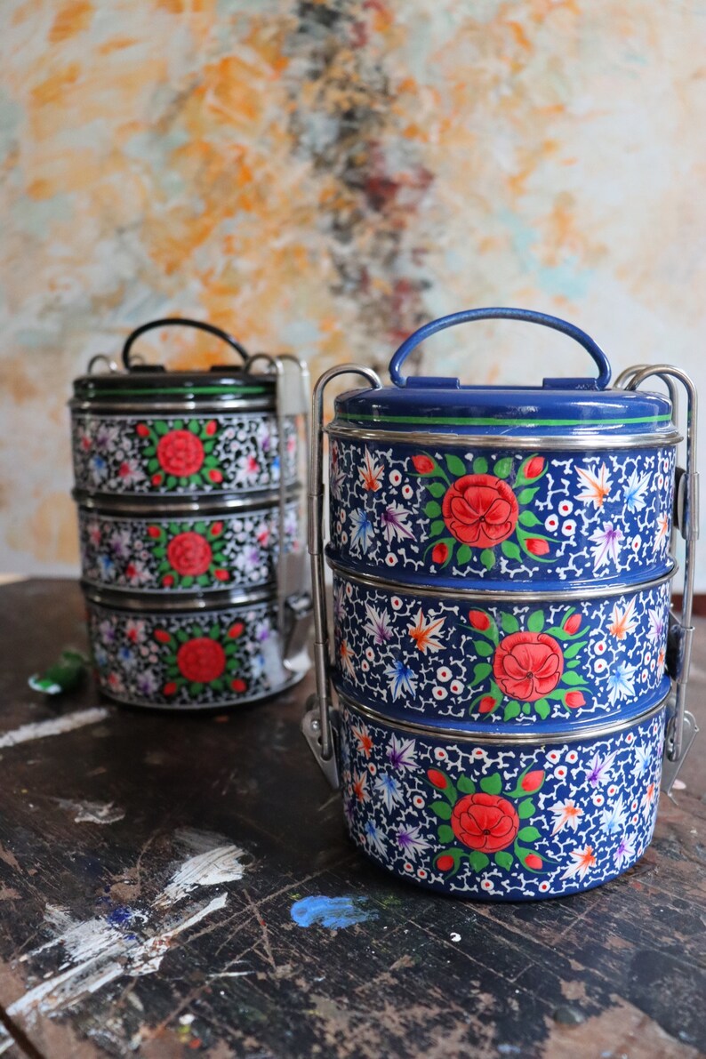 Asian Tiffin Eco Lunchbox Hand Painted Three Compartments | Etsy