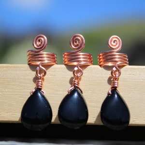 Black Onyx & Copper Loc Jewelry, Crystal Dreadlock Coils, Tear Drop ...