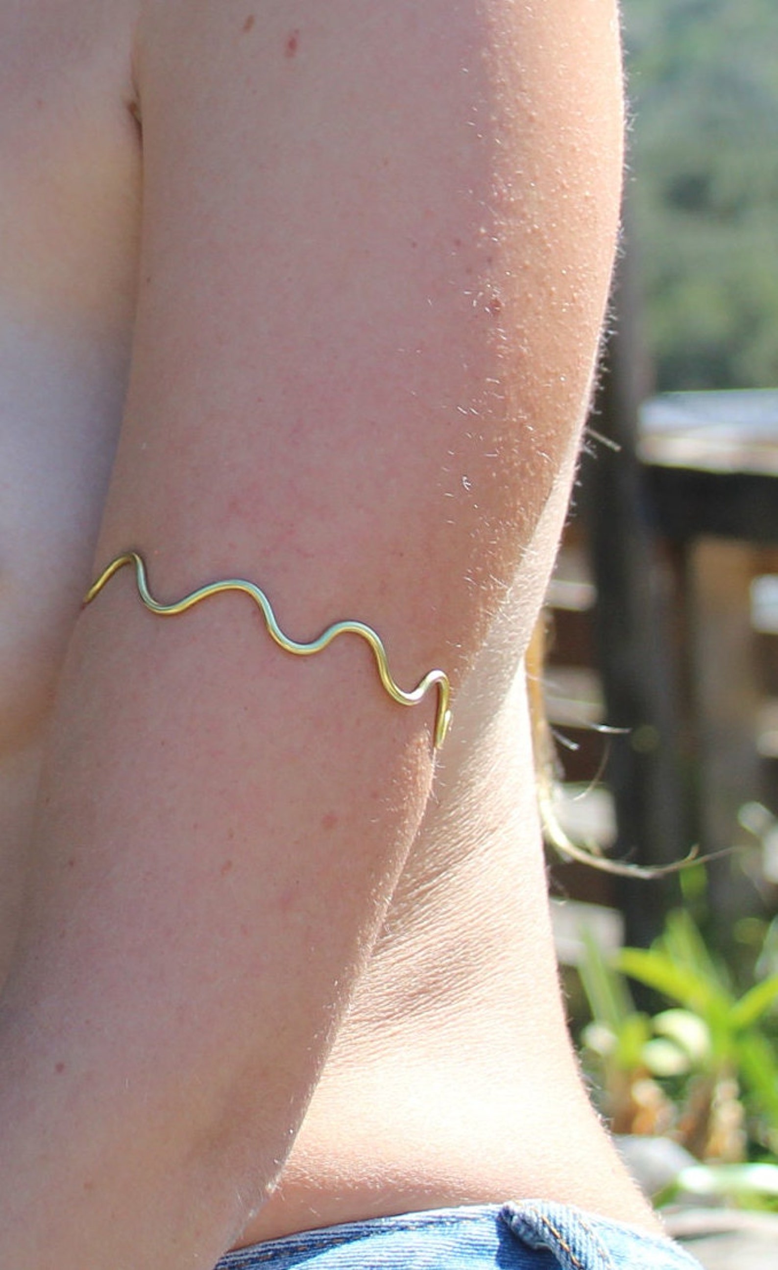 Shiny Yellow Brass Minimalist Wavy Arm Cuff Gold Colored | Etsy