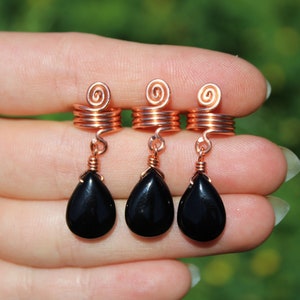 Black Onyx & Copper Loc Jewelry, Crystal Dreadlock Coils, Tear Drop ...