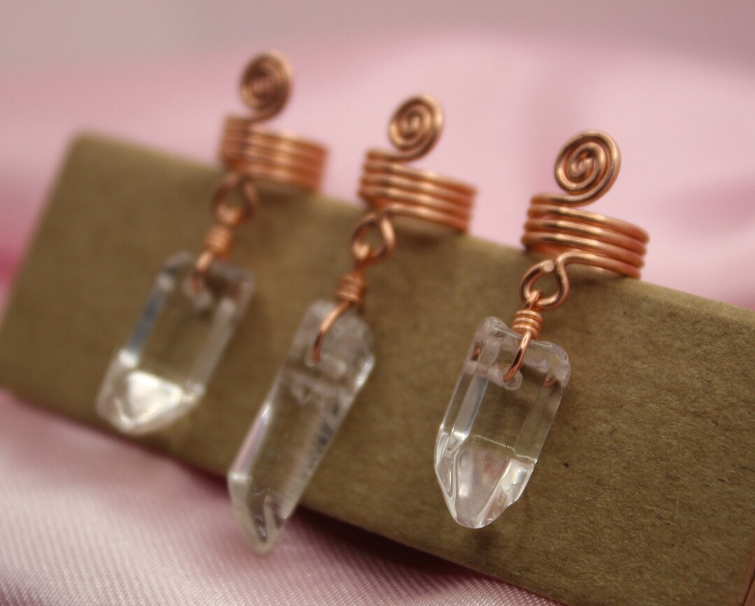 Clear Quartz & Copper Loc Jewelry, Crystal Point Dreadlock Coils, Gemstone Dread Cuffs, 3rd Eye ...