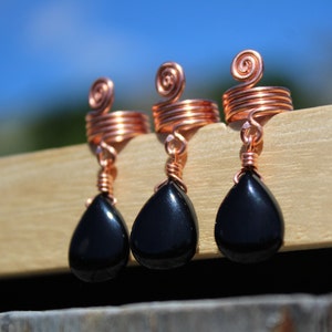 Black Onyx & Copper Loc Jewelry, Crystal Dreadlock Coils, Tear Drop ...