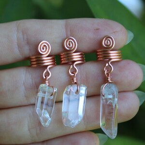 Clear Quartz & Copper Loc Jewelry, Crystal Point Dreadlock Coils, Gemstone Dread Cuffs, 3rd Eye ...