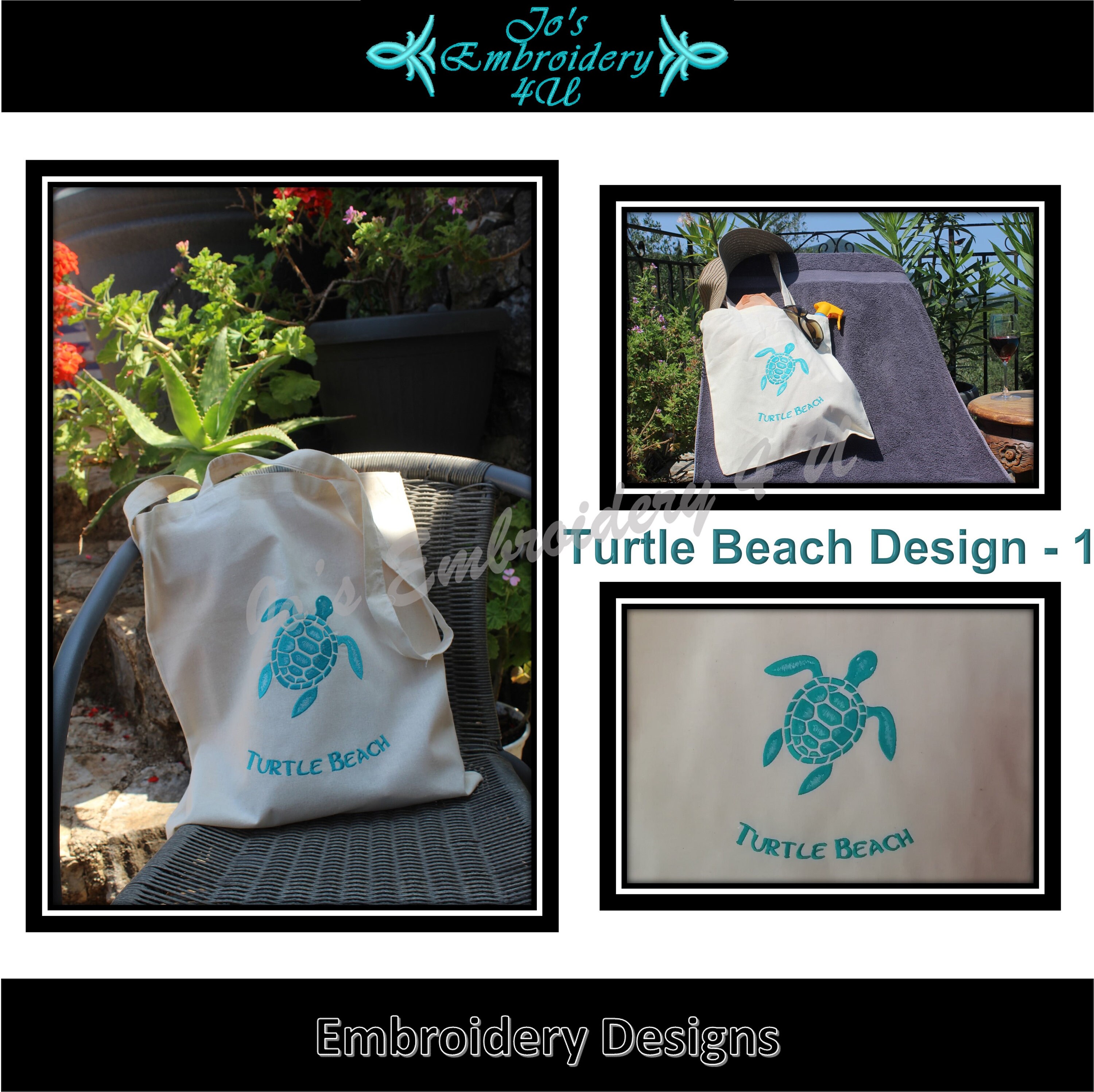 Turtle Design and Turtle Beach Wording 5x7 Frame PES Design Instant ...