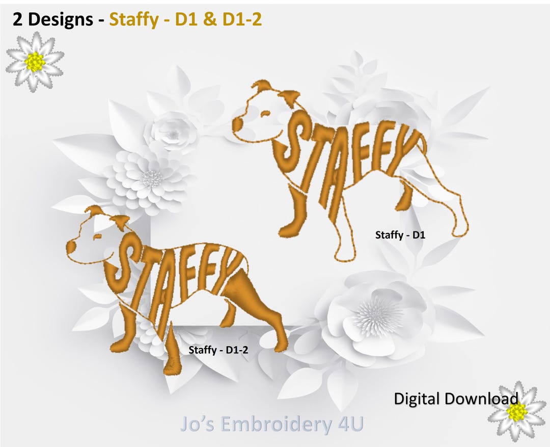 Staffy - D1 & D1-2 Embroidery File - 4x4 Hoop, Machine Embroidery ...