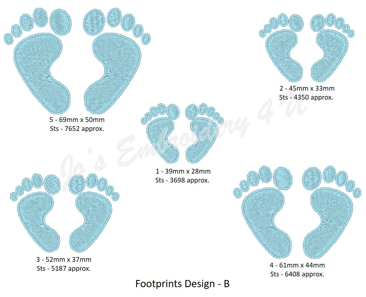Baby Footprints Machine Embroidery Design: 10 Sizes (digital Download ...