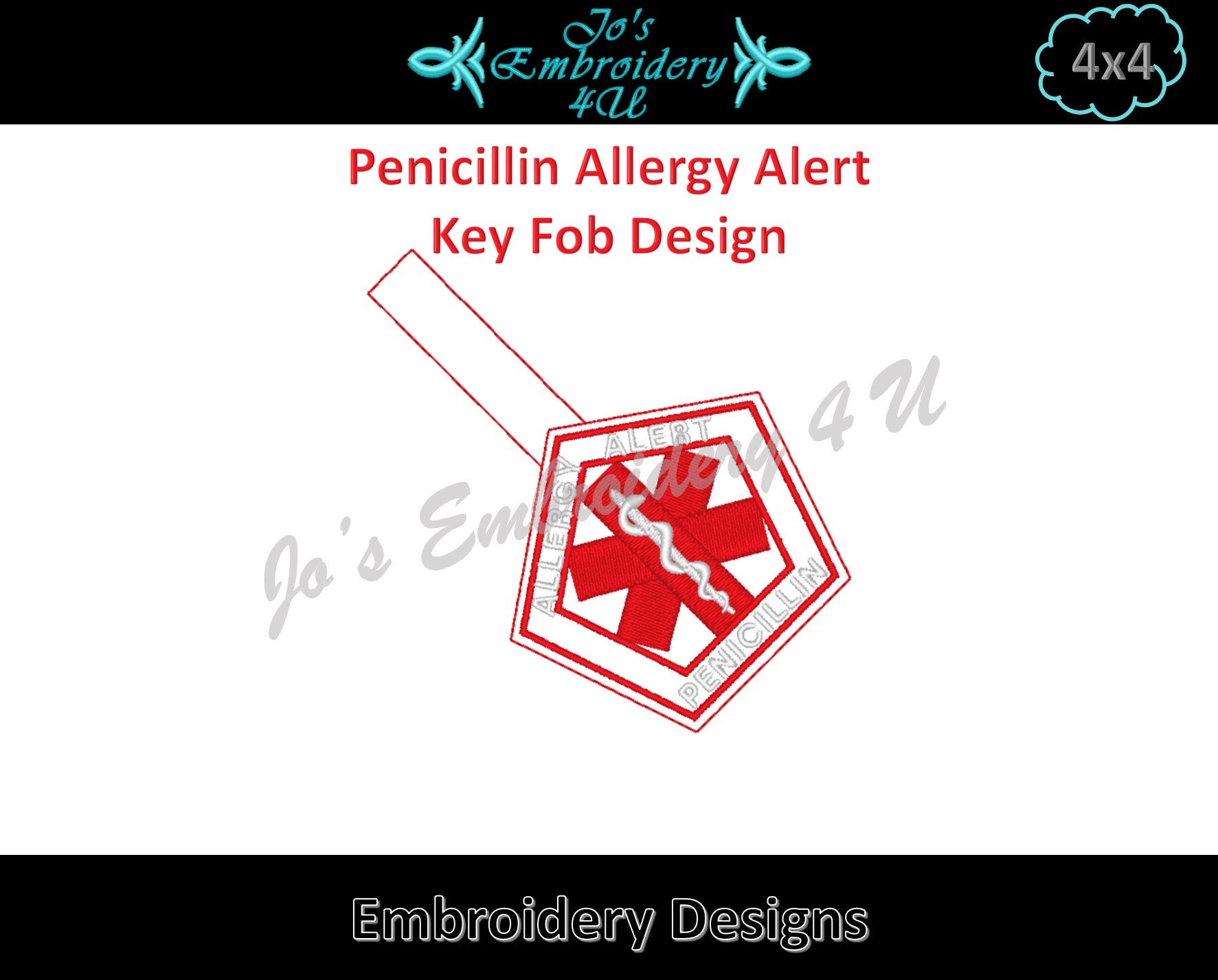 Penicillin Allergy Alert in the Hoop ITH Keyring Key Fob Keychain ...