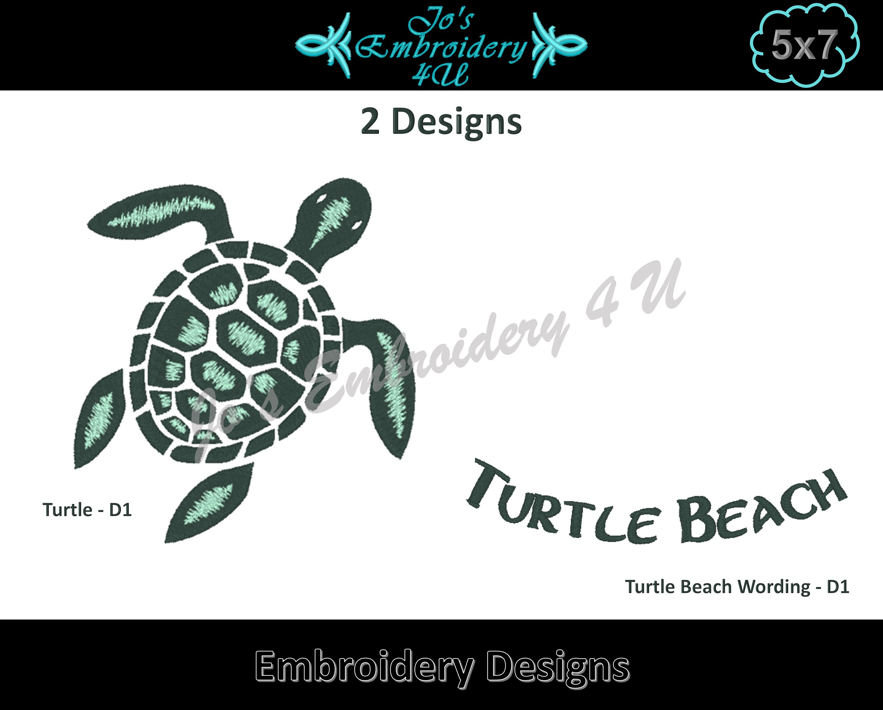 Turtle Design and Turtle Beach Wording 5x7 Frame PES Design Instant ...