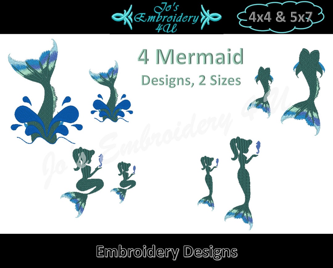 4 Mermaid Designs, 2 Sizes, Machine Embroidery Mermaid Set 1 Great ...
