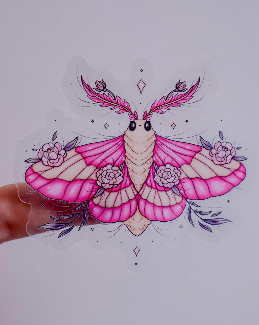 Rosy Maple Moth With Peony’s Transparent Sticker - Etsy