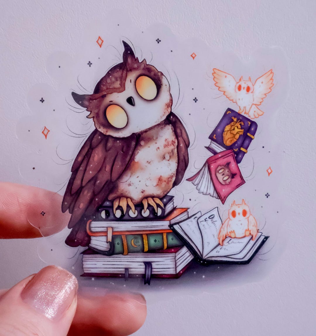 Book Owl With Owl Sprites Transparent Sticker - Etsy