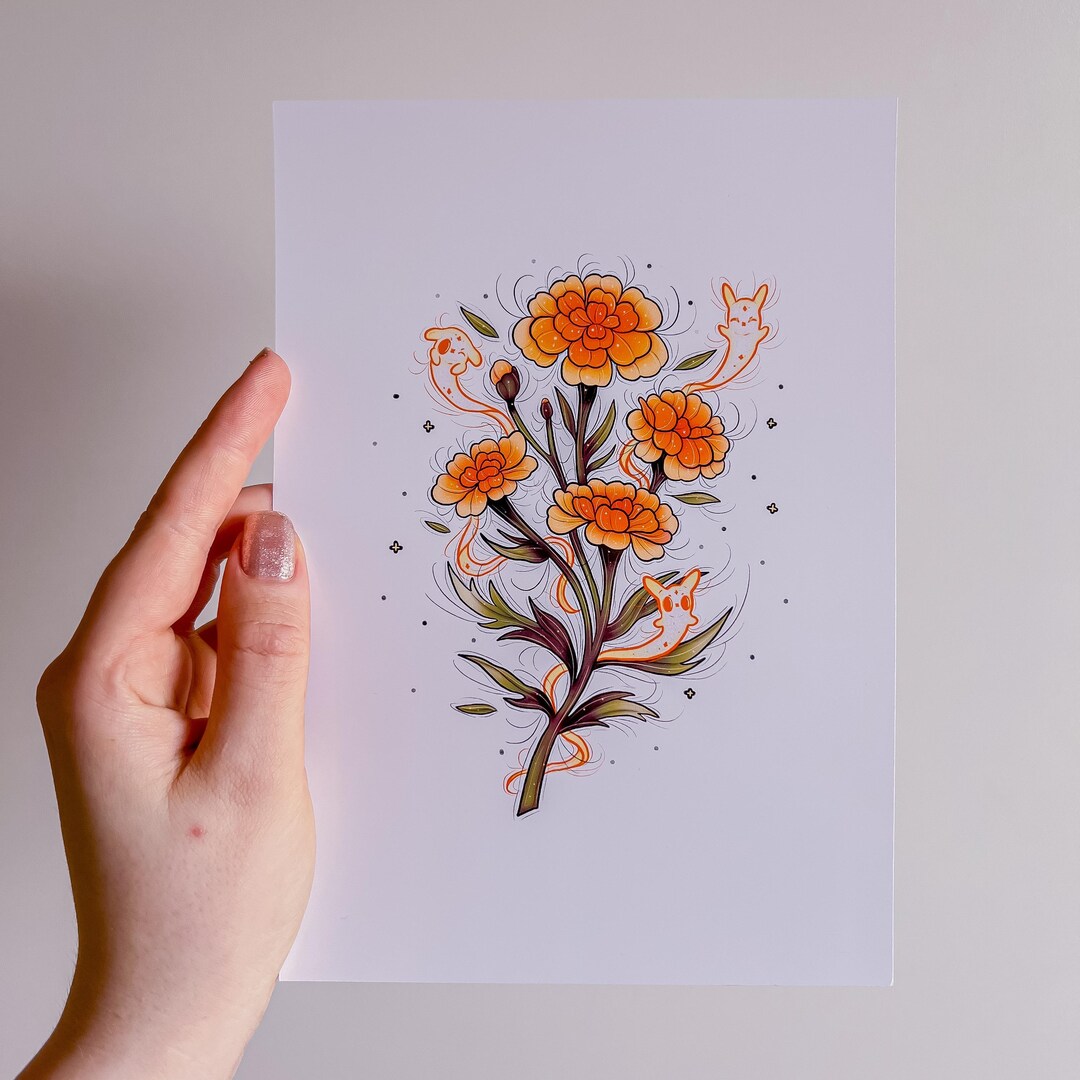 Marigold With Bunny Ghosts A5 Print - Etsy