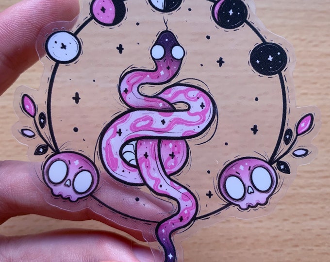 Pink Moonphase Snake With Skulls Transparent Sticker - Etsy