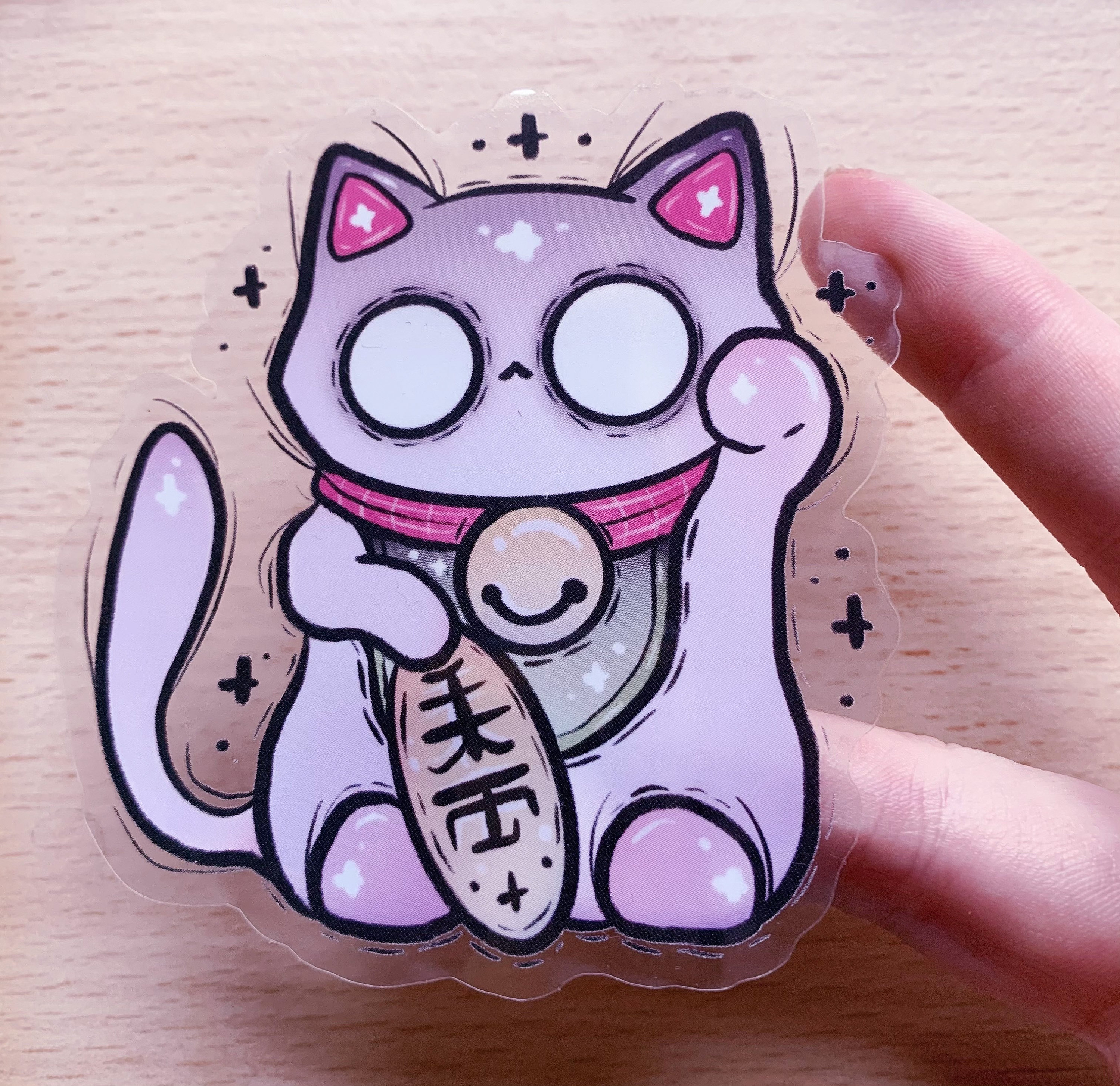 Pink Maneki Neko Transparent Sticker | Etsy