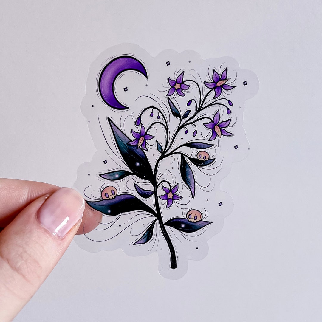 Nightshade With Little Skulls Transparent Sticker - Etsy