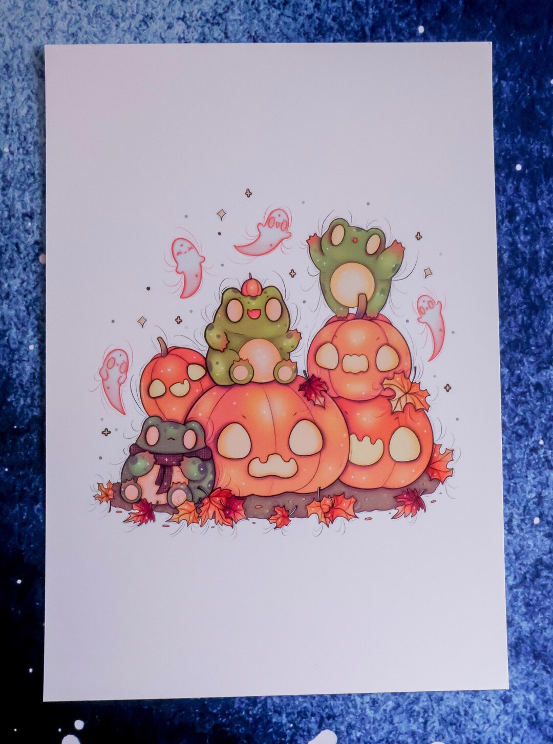 Fall Frogs With Pumpkins and Ghosts A5 Print - Etsy