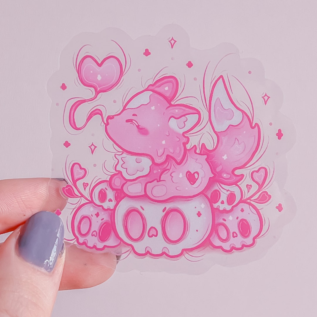Pink Wolf With Skulls Transparent Sticker - Etsy