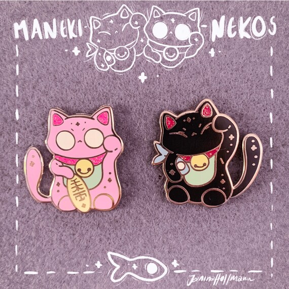 Maneki Nekos Glitter Pin Set 30mm Etsy
