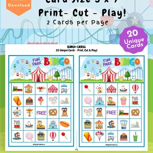 Fun Park Bingo and Match Game | Theme Park Bingo | Kid's Party Game ...