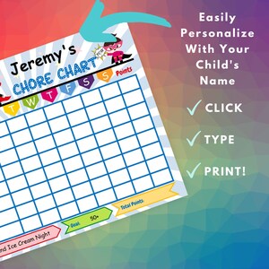 Personalized Super Hero Chore Chart Printable | Instant Download ...