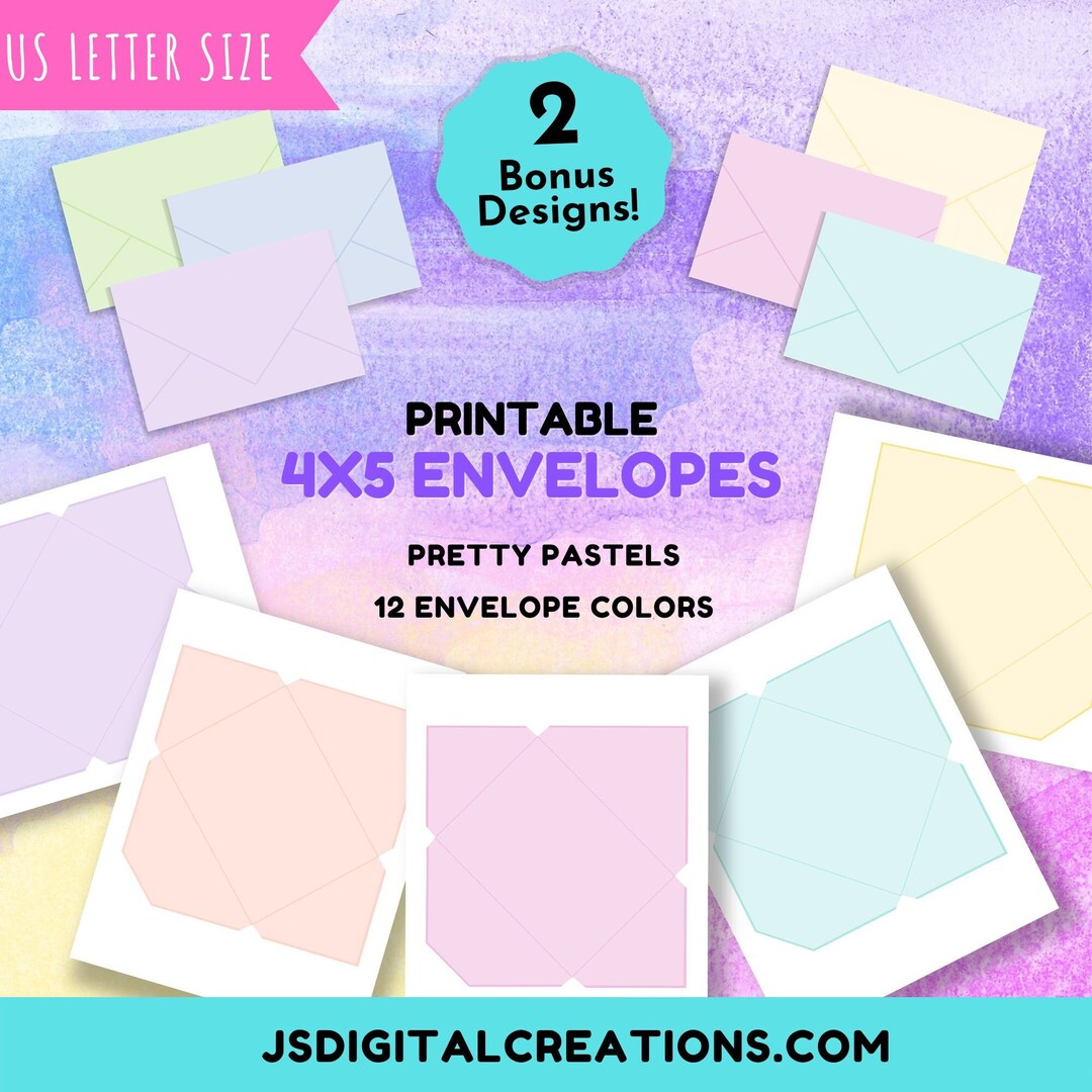 Printable 4x5 Envelopes Pretty Pastels |DIY Envelopes for Invitations ...