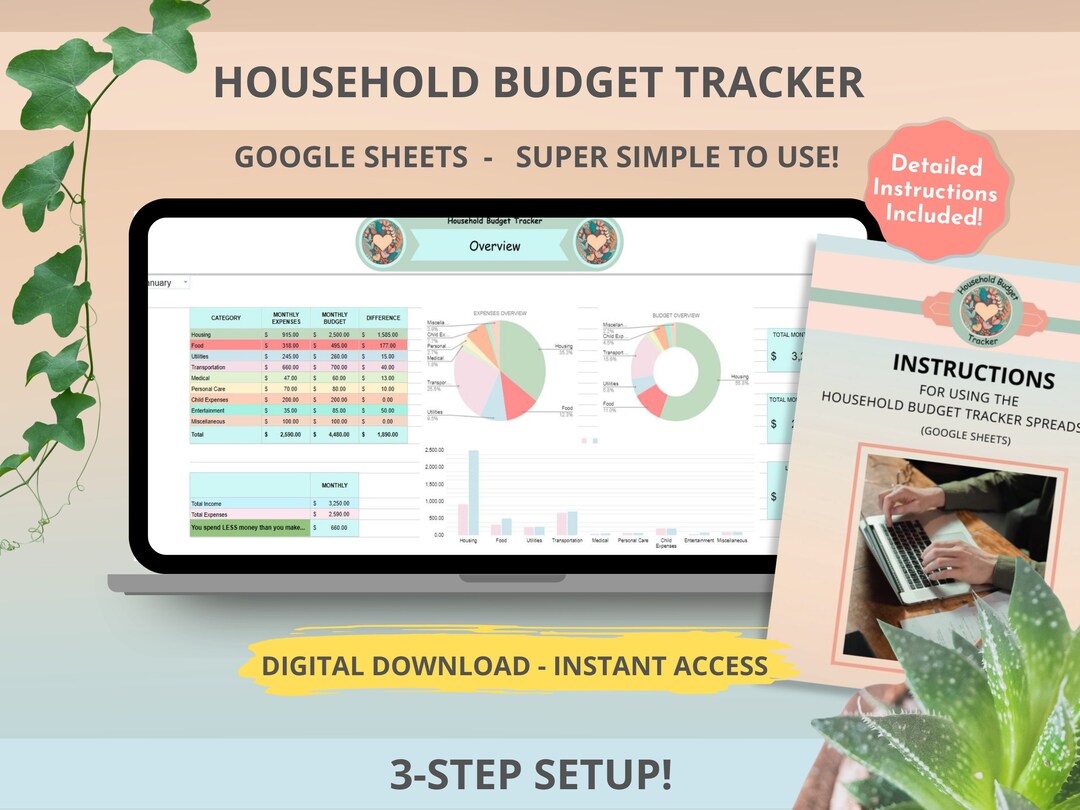 Household Budget Tracker | Monthly Budget Template | Family Budget Tool ...