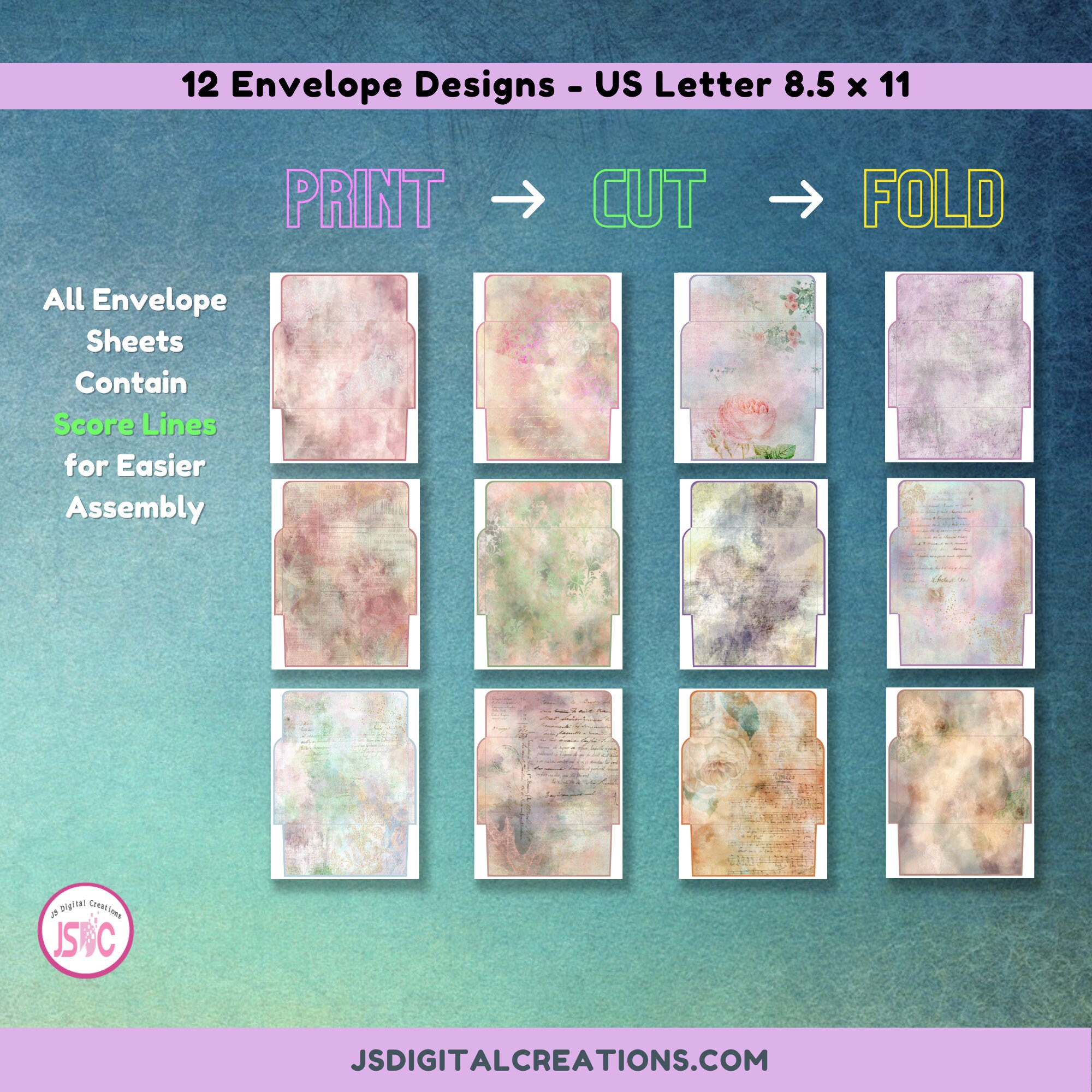 Printable 5x7 Envelopes Vintage Pack 1 | Vintage Envelope Invitations ...