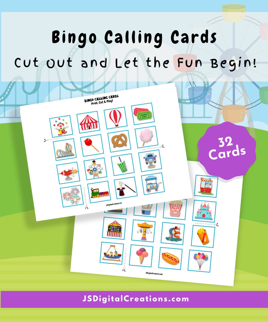 Fun Park Bingo and Match Game | Theme Park Bingo | Kid's Party Game ...