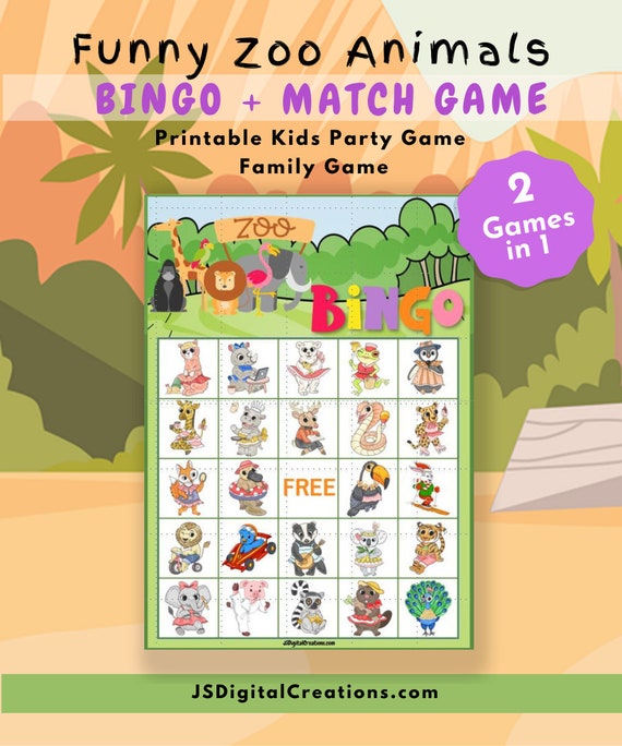 Funny Zoo Animal Bingo and Match Game Kid's Party Game | Etsy