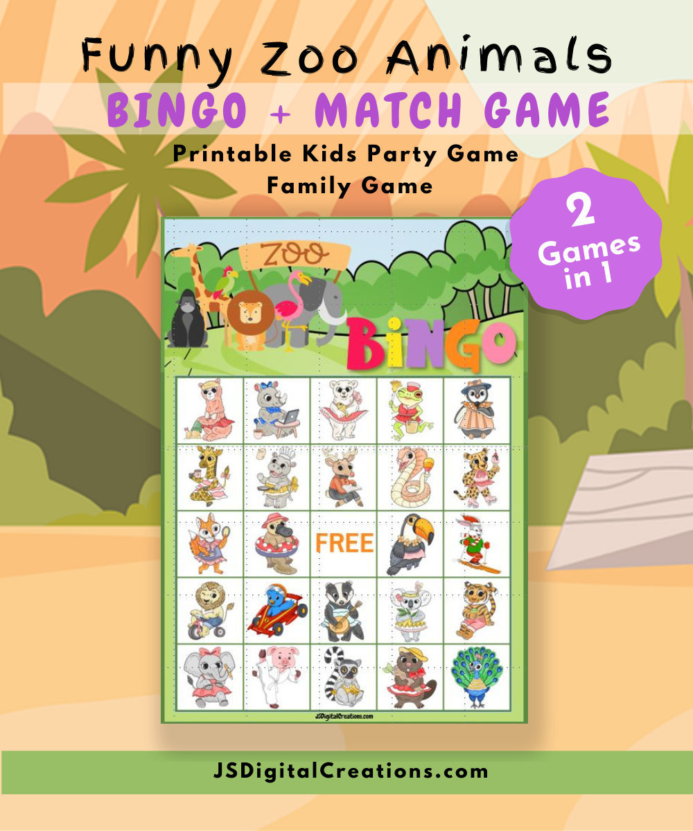 Funny Zoo Animal Bingo and Match Game | Kid's Party Game | Family ...