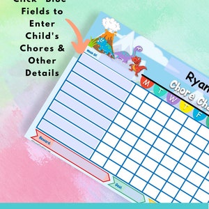 Personalized Dinosaur Chore Chart Printable | Instant Download ...