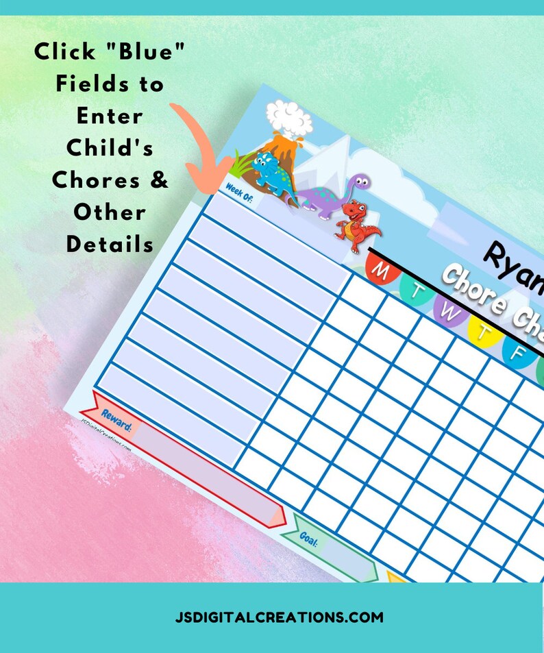 Personalized Dinosaur Chore Chart Printable | Instant Download ...