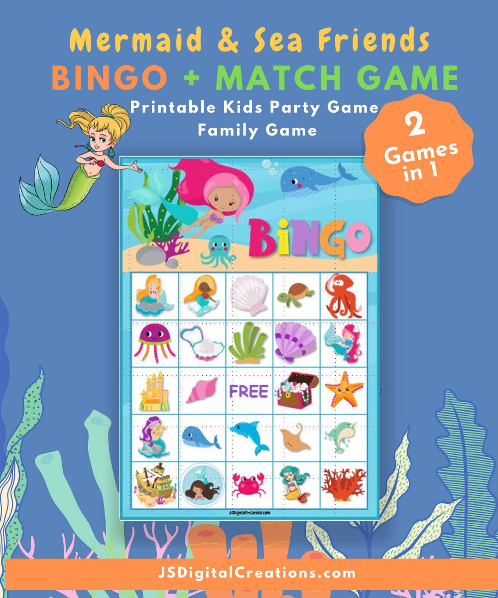 Mermaid & Sea Friends Bingo and Match Games | 2 Games in One | Kids ...