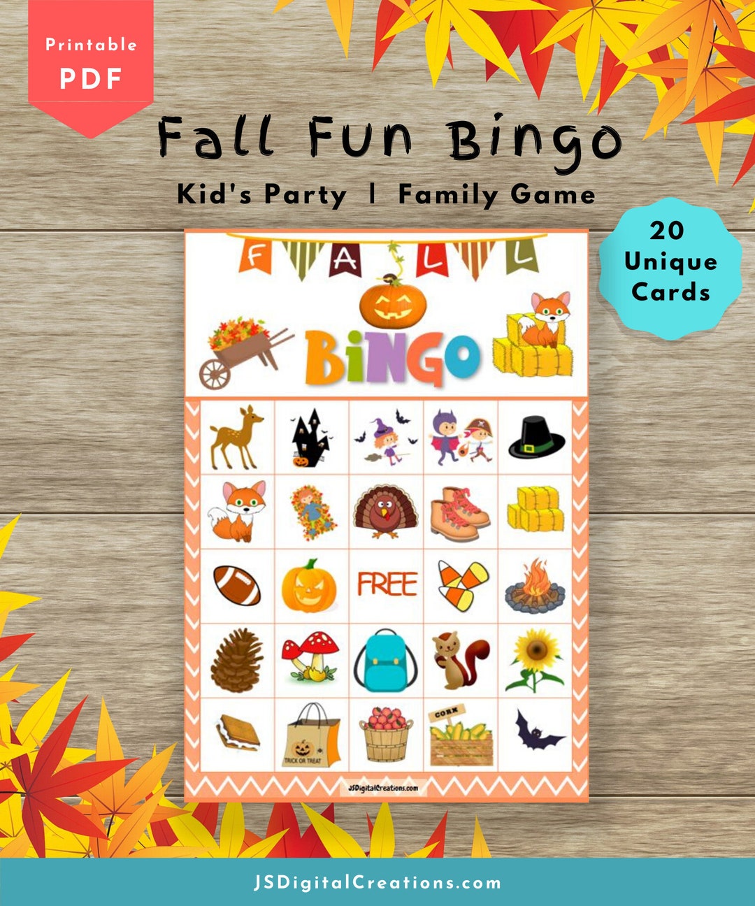 Fall Fun Bingo | Kid's Party Game | Family Activity | 20 Unique Bingo ...