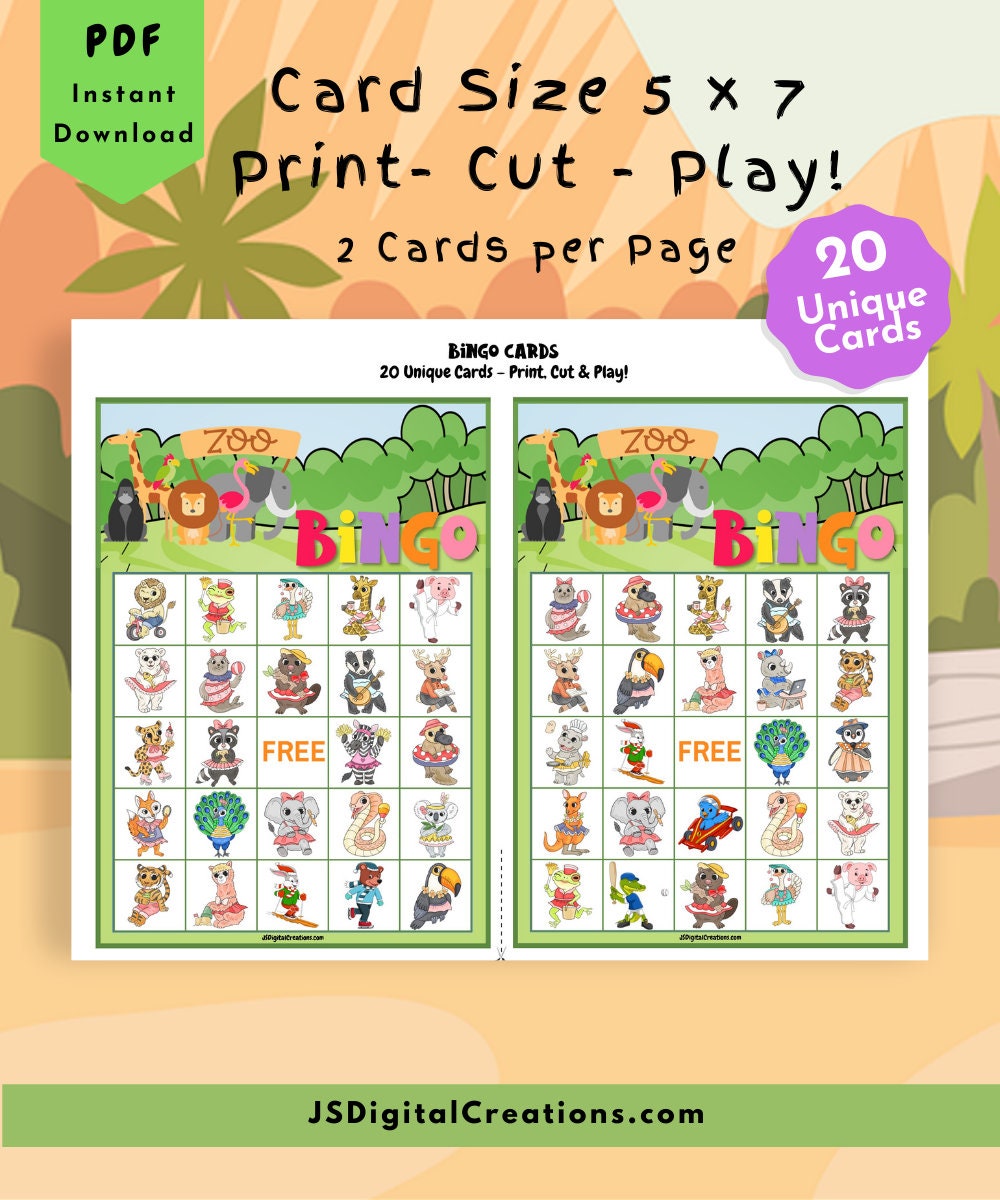 Funny Zoo Animal Bingo and Match Game | Kid's Party Game | Family ...