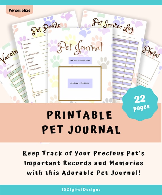 Printable Pet Journal Pet Information Tracker Pet Care | Etsy